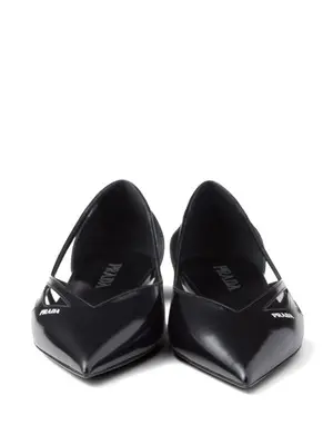 Prada Leather Cut-out Ballerinas - Black
