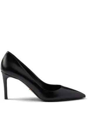 Prada Patent Saffiano Leather Pointed Toe High Heel Pumps - Black