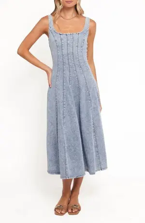 PETAL & PUP Petal & Pup Una Fit & Flare Midi Dress Light Denim