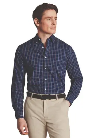 CHARLES TYRWHITT Slim Fit Plaid Check Non-iron Stretch Poplin Shirt French Blue