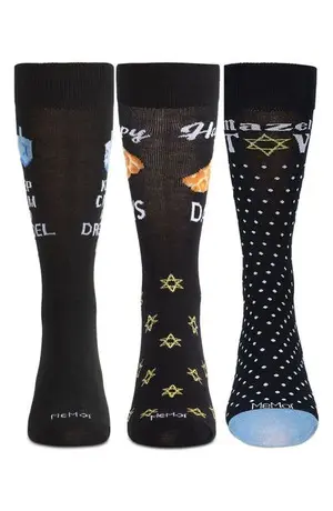 MEMOI MeMoi Assorted Hannukah Crew Socks - 3 Pack Black