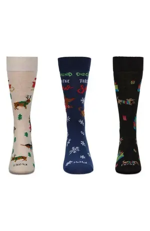 MEMOI Assorted Christmas Crew Socks 3-pack - Blue