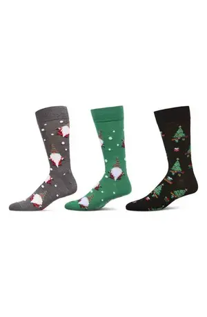 MEMOI Assorted Christmas Crew Socks 3-pack - Green