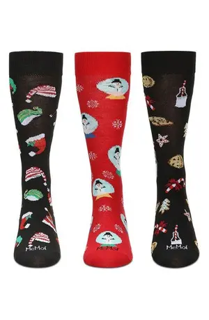 MEMOI Assorted 3-pack Christmas Socks - Black/red