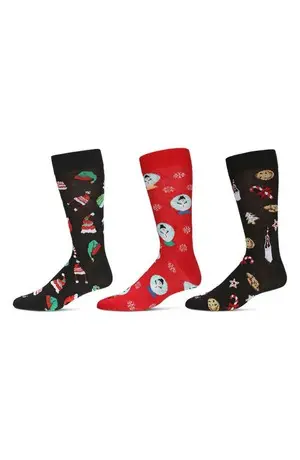 MEMOI Assorted 3-pack Christmas Socks - Black/red