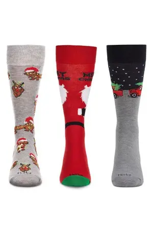 MEMOI Assorted 3-pack Christmas Socks - Grey/black