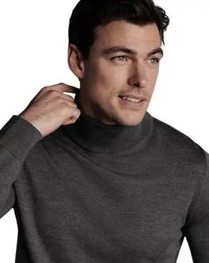 CHARLES TYRWHITT Merino Roll Neck Sweater - Gray