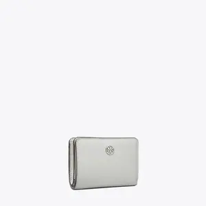 Tory Burch Robinson Pebbled Bi-fold Wallet - Light Granite