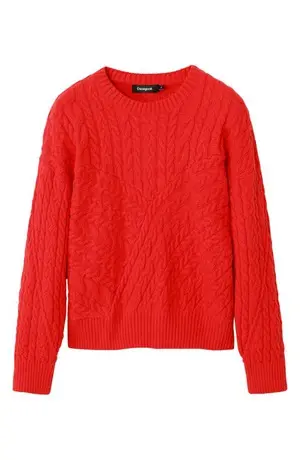Desigual Exeter Cable Crewneck Sweater - Red