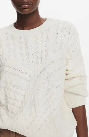 Desigual Exeter Cable Crewneck Sweater - White