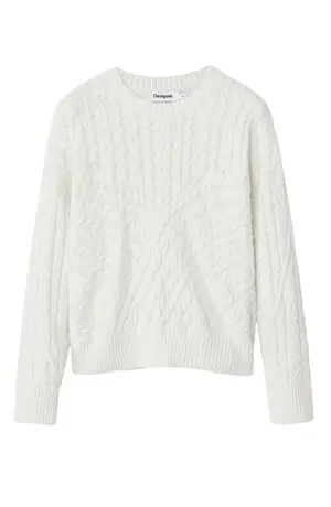 Desigual Exeter Cable Crewneck Sweater - White
