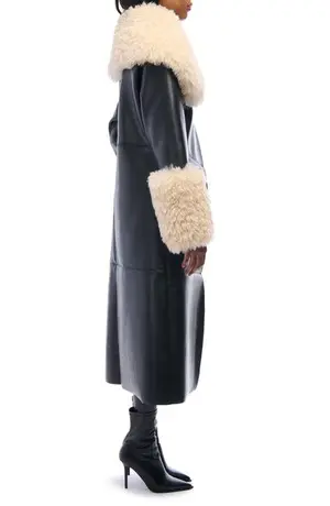 AZALEA WANG Faux Fur Trim Trench Coat