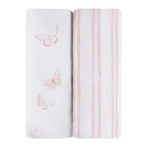 ZZDNU CRIB SHEET SET Baby Fitted Crib Sheet Set 2 Pack Butterfly & Stripe