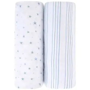 ZZDNU CRIB SHEET SET Baby Fitted Crib Sheet Set 2 Pack Dusty Blue Stars