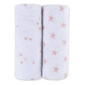 ZZDNU CRIB SHEET SET Baby Fitted Crib Sheet Set 2 Pack - Mauve Pink Stars
