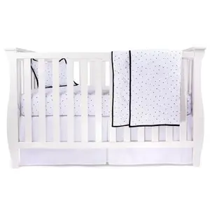 CRIB SET Baby Crib Bedding Sets Includes Crib Sheet, Quilted Blanket, Crib Skirt - Black & White Polka Dot