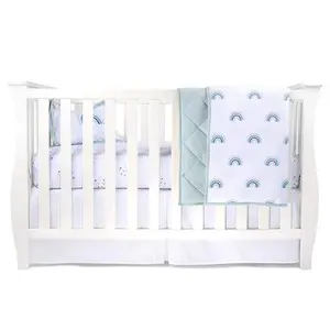 CRIB SET Baby Crib Bedding Sets Includes Crib Sheet, Quilted Blanket, Crib Skirt Blue Rainbow