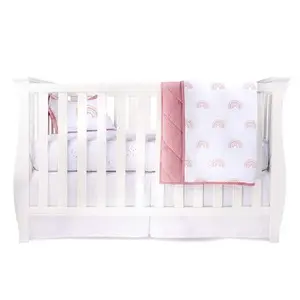 CRIB SET Baby Crib Bedding Sets Includes Crib Sheet, Quilted Blanket, Crib Skirt Dusty Pink Rainbow