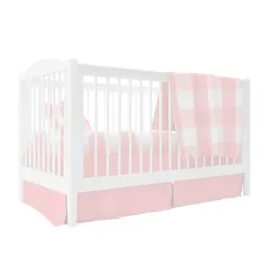 CRIB SET Baby Crib Bedding Sets Includes Crib Sheet, Quilted Blanket, Crib Skirt - Pink Gingham