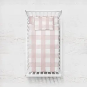 CRIB SET Baby Crib Bedding Sets Includes Crib Sheet, Quilted Blanket, Crib Skirt - Pink Gingham