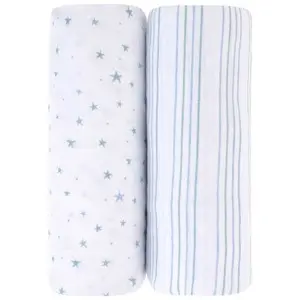 ZZDNU CHANGING PAD COVER Baby Changing Pad Covercradle Sheet 2 Pack - Dusty Blue Stars