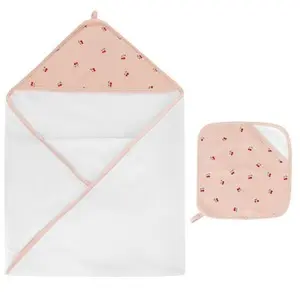 ELY'S & CO. Hooded Towel & Washcloth - Pink Cherries
