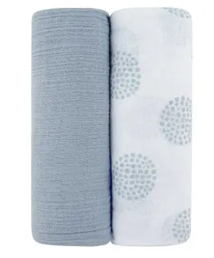 ELY'S & CO. Cotton Muslin Swaddle Blanket 2 Pack - Blue Dottie/misty Blue