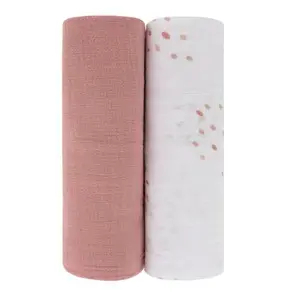 ELY'S & CO. Cotton Muslin Swaddle Blanket 2 Pack - Pink Dots/solid Pink