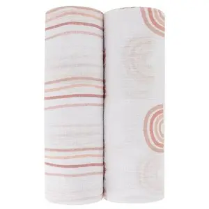 ELY'S & CO. Cotton Muslin Swaddle Blanket 2 Pack - Pink Rainbow/stripes