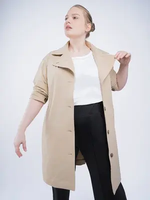 SEE ROSE GO Tech Twill Trench Coat - Stone