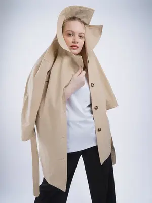 SEE ROSE GO Tech Twill Trench Coat - Stone
