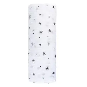 ELY'S & CO. Cotton Muslin Swaddle Blanket 1 Pack Grey Stars