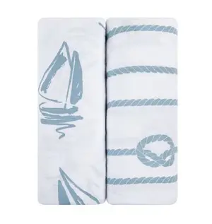 ELY'S & CO. Baby Fitted Bassinet Sheet 2 Pack Blue Nautical Print
