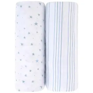 ELY'S & CO. Baby Fitted Bassinet Sheet 2 Pack Dusty Blue Stars