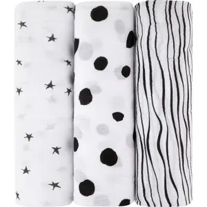 ELY'S & CO. Cotton Muslin Swaddle Blanket 3 Pack Black & White Abstract