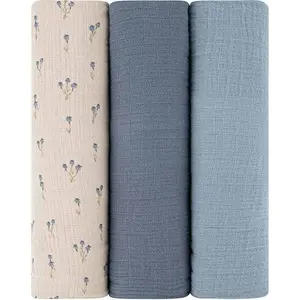 ELY'S & CO. Cotton Muslin Swaddle Blanket 3 Pack Blue Bluebell