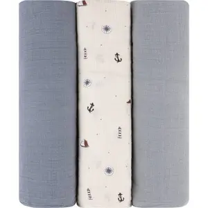 ELY'S & CO. Cotton Muslin Swaddle Blanket 3 Pack - Blue Nautical