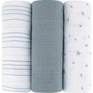 ELY'S & CO. Cotton Muslin Swaddle Blanket 3 Pack Blue Star