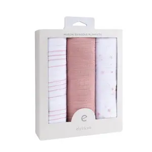 ELY'S & CO. Cotton Muslin Swaddle Blanket 3 Pack - Dusty Rose Stars
