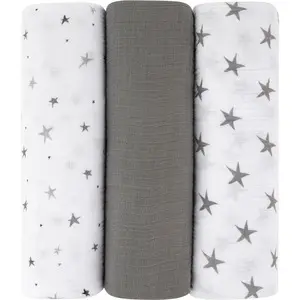 ELY'S & CO. Cotton Muslin Swaddle Blanket 3 Pack Grey Star