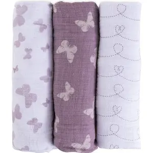 ELY'S & CO. Cotton Muslin Swaddle Blanket 3 Pack Lavender Butterfly