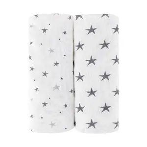 ELY'S & CO. Baby Fitted Waterproof Crib Sheet Set 2 Pack - Grey Stars