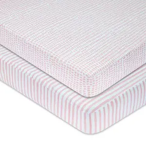 ELY'S & CO. Baby Fitted Waterproof Crib Sheet Set 2 Pack - Mauve Stripes & Splash