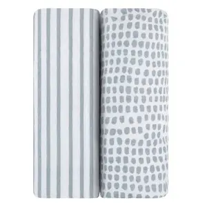 ELY'S & CO. Baby Fitted Waterproof Crib Sheet Set 2 Pack - Misty Blue Stripes & Splash
