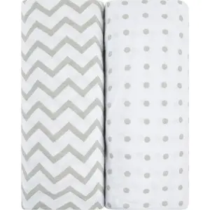 ELY'S & CO. Baby Fitted Waterproof Bassinet Sheet 2 Pack - Grey Chevron & Polka Dot