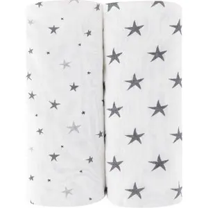 ELY'S & CO. Baby Fitted Waterproof Bassinet Sheet 2 Pack Grey Stars