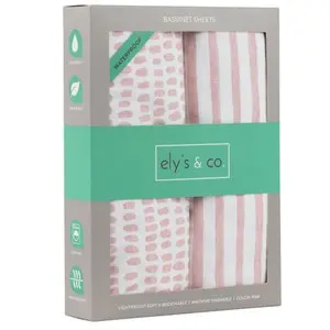 ELY'S & CO. Baby Fitted Waterproof Bassinet Sheet 2 Pack - Mauve Pink Stripes & Splash