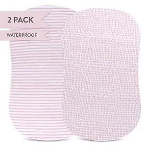 ELY'S & CO. Baby Fitted Waterproof Bassinet Sheet 2 Pack - Mauve Pink Stripes & Splash