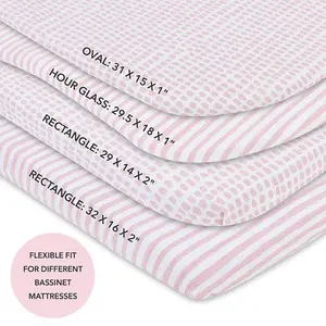 ELY'S & CO. Baby Fitted Waterproof Bassinet Sheet 2 Pack - Mauve Pink Stripes & Splash