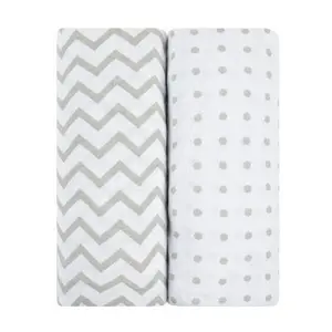 ELY'S & CO. Baby Fitted Waterproof Changing Pad Cover Sheets 2 Pack - Grey Chevron & Polka Dot